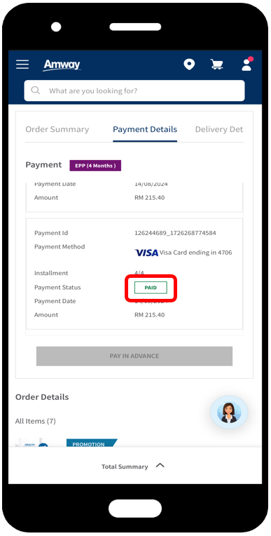 How to make an advance payment for EPP – Amway MSB